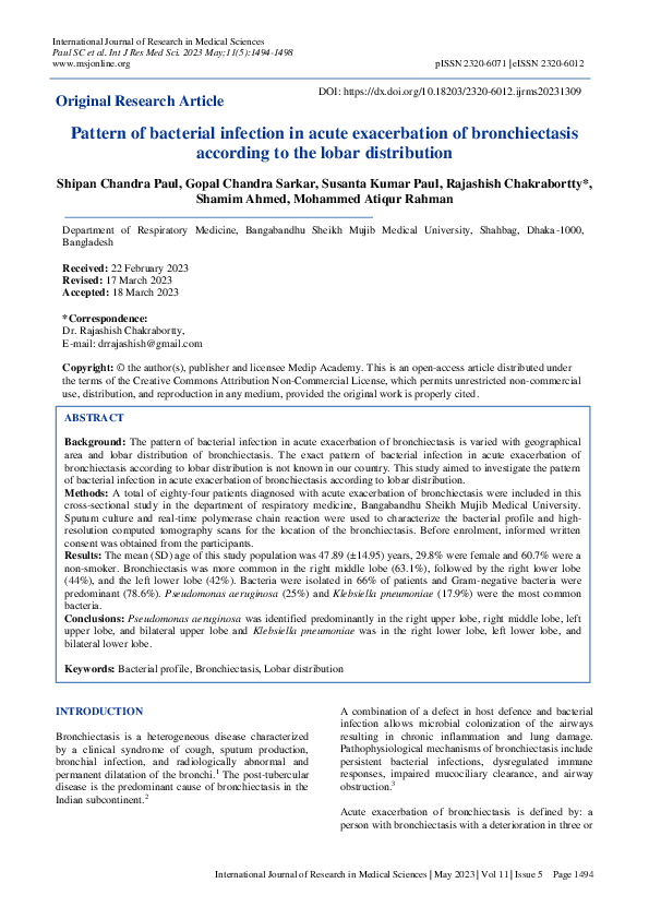 (PDF) Pattern of bacterial infection in acute exacerbation of ...