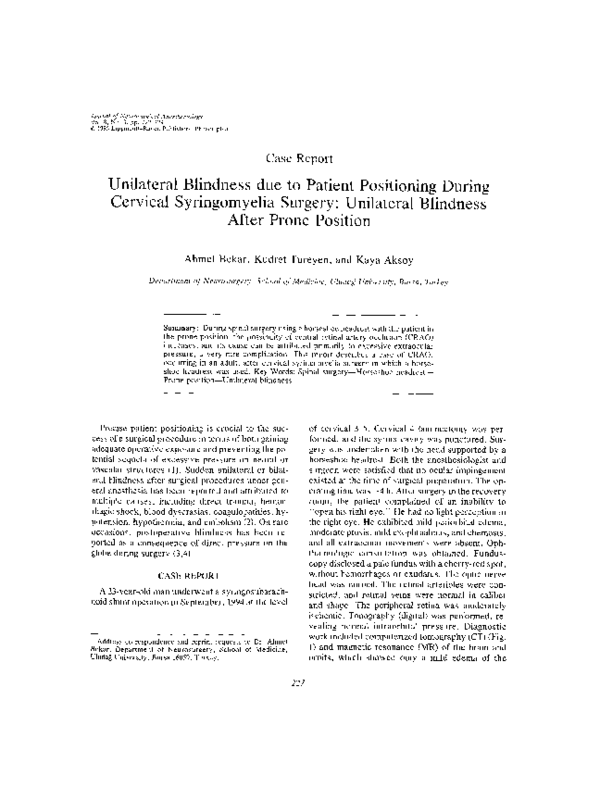(PDF) Unilateral Blindness due to Patient Positioning During Cervical ...