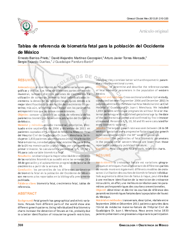 (PDF) [Reference tables of fetal biometry for people in the West of Mexico]