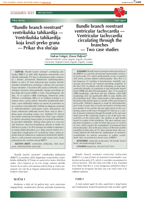 (PDF) Bundle branch reentrant ventricular tachycardia – Ventricular ...