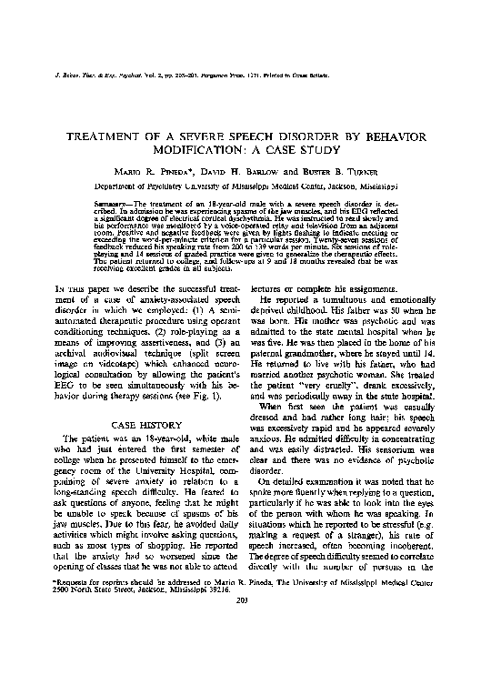 (PDF) Treatment of a severe speech disorder by behavior modification: A case study