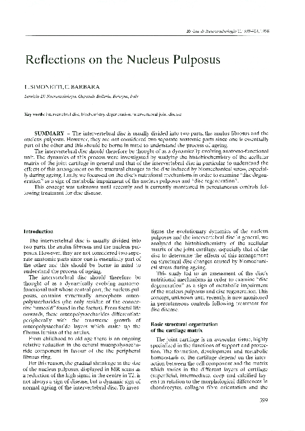 (PDF) Reflections on the Nucleus Pulposus | luigi simonetti - Academia.edu