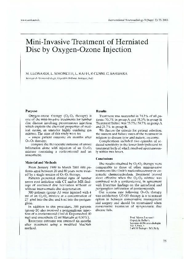 (PDF) Mini-invasive treatment of herniated disc by oxygen-ozone injection
