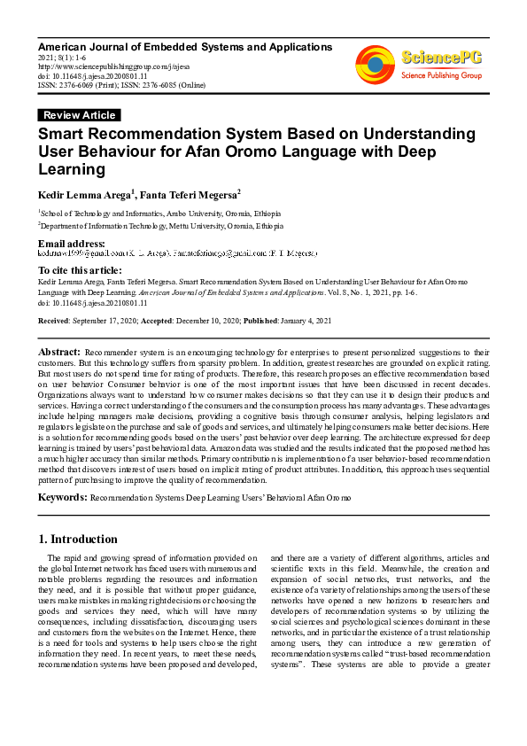 (PDF) Smart Recommendation System Based on Understanding User Behaviour for Afan Oromo Language ...