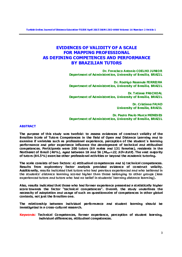 (PDF) Validating a Competence Scale for Tutors