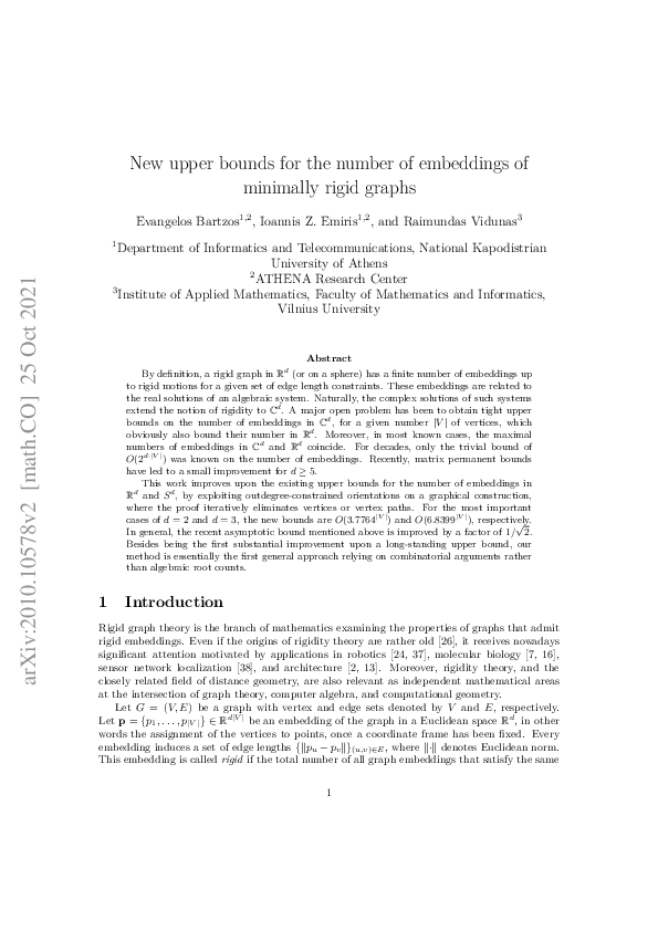 Pdf New Upper Bounds For The Number Of Embeddings Of Minimally Rigid Graphs Raimundas