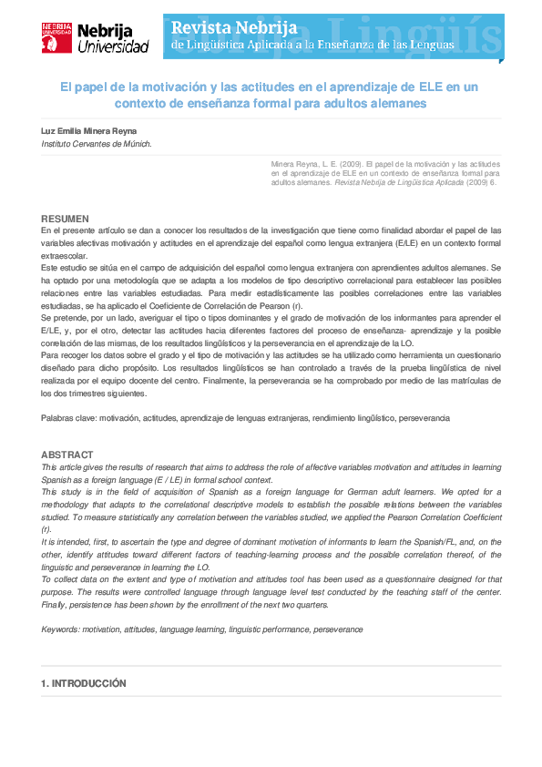 (PDF) El papel de la motivación y las actitudes en el aprendizaje de ELE en un contexto de ...