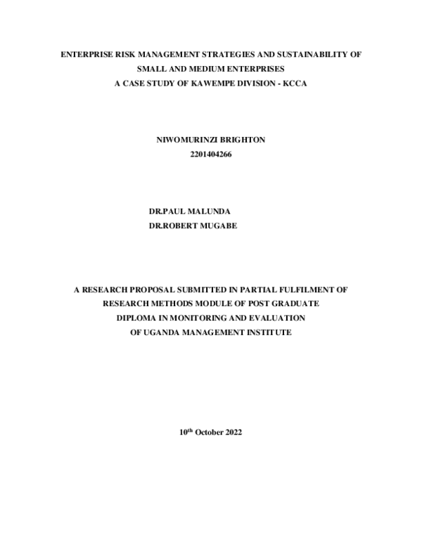 (PDF) ENTERPRISE RISK MANAGEMENT STRATEGIES AND SUSTAINABILITY OF SMALL AND MEDIUM ENTERPRISES A ...