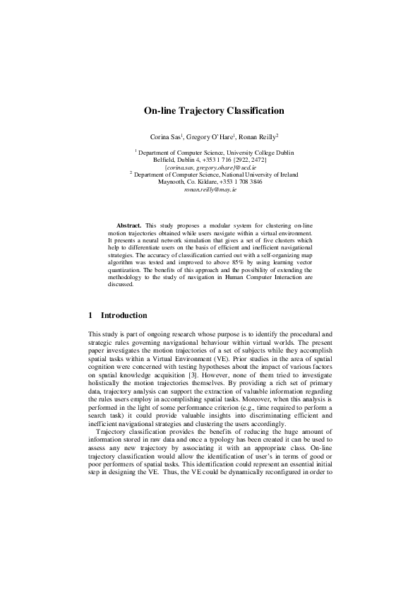 (PDF) Online Trajectory Classification