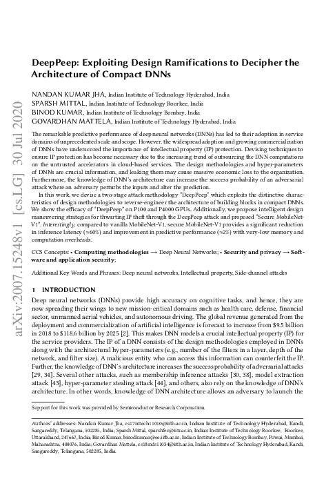 (PDF) DeepPeep: Exploiting Design Ramifications to Decipher the Architecture of Compact DNNs ...