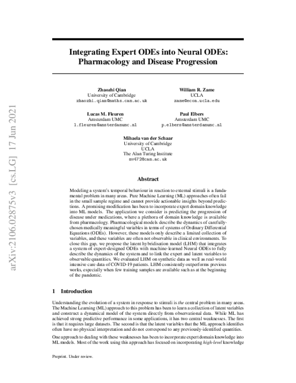 (PDF) Integrating Expert ODEs into Neural ODEs: Pharmacology and Disease Progression