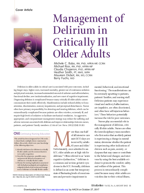 (PDF) Management of Delirium in Critically Ill Older Adults