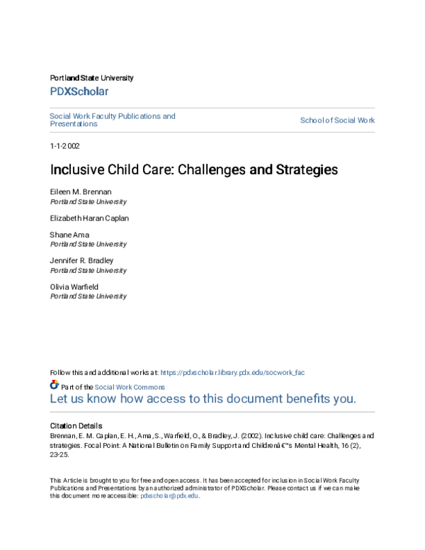 (PDF) Inclusive Child Care: Challenges and Strategies | Elizabeth Haran ...