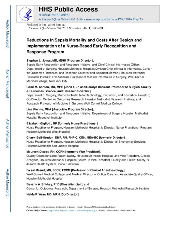 (PDF) Reductions in Sepsis Mortality and Costs After Design and ...