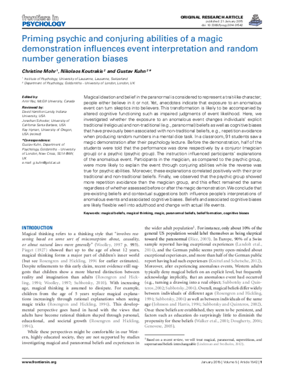 (PDF) Priming psychic and conjuring abilities of a magic demonstration ...