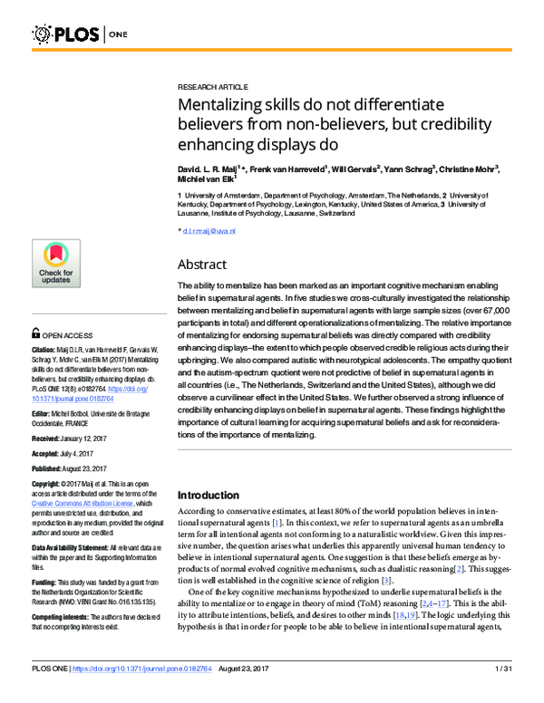 (PDF) Mentalizing skills do not differentiate believers from non ...