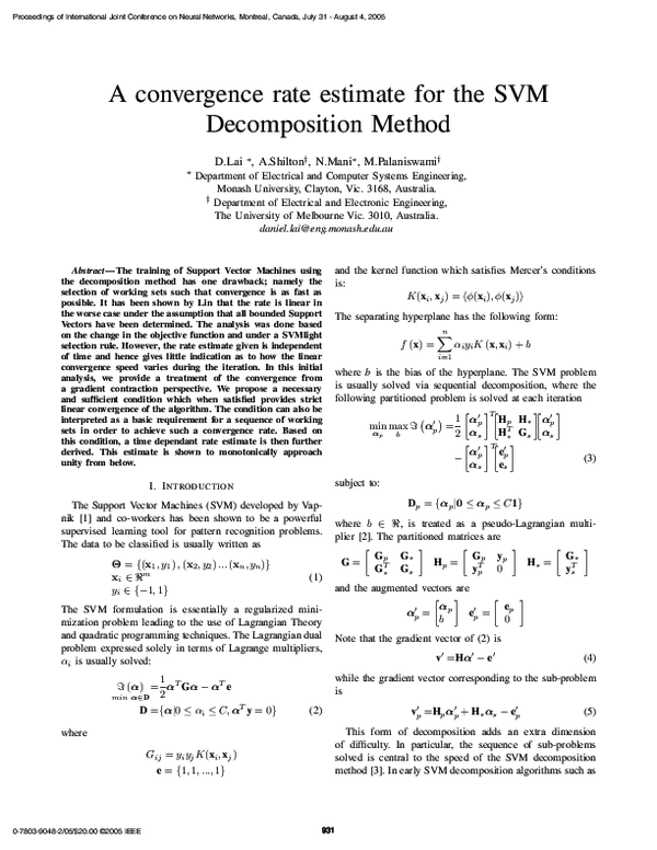 (PDF) A convergence rate estimate for the SVM decomposition method