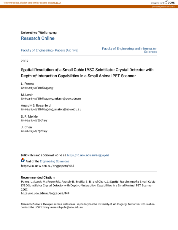 (PDF) Spatial resolution of a small cubic LYSO scintillator crystal detector with depth-of ...
