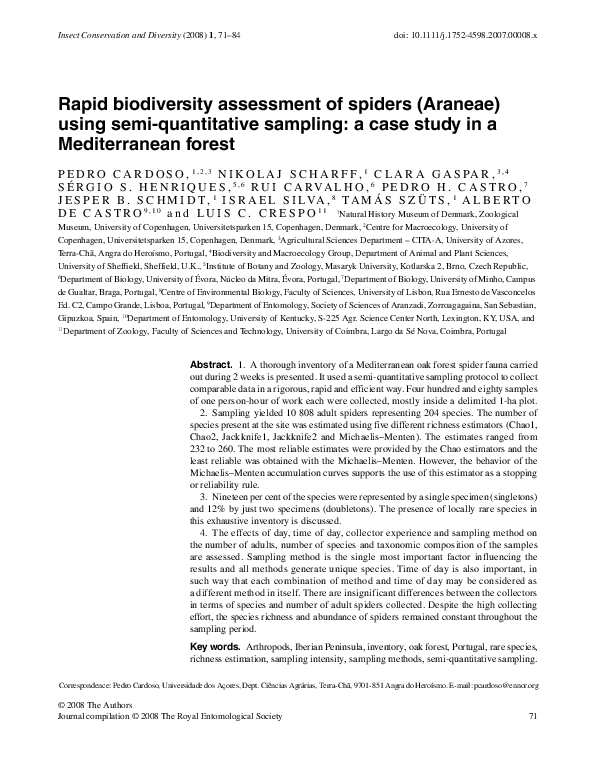 (PDF) Rapid biodiversity assessment of spiders (Araneae) using semi ...