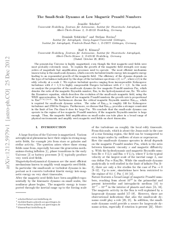 (PDF) Small-scale dynamo at low magnetic Prandtl numbers