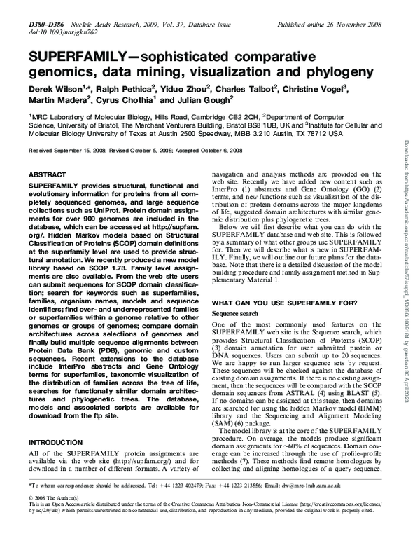 (PDF) SUPERFAMILY—sophisticated comparative genomics, data mining, visualization and phylogeny