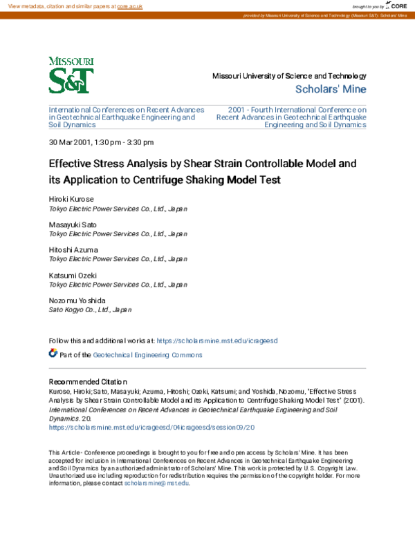 (PDF) Effective Stress Analysis by Shear Strain Controllable Model and its Application to ...