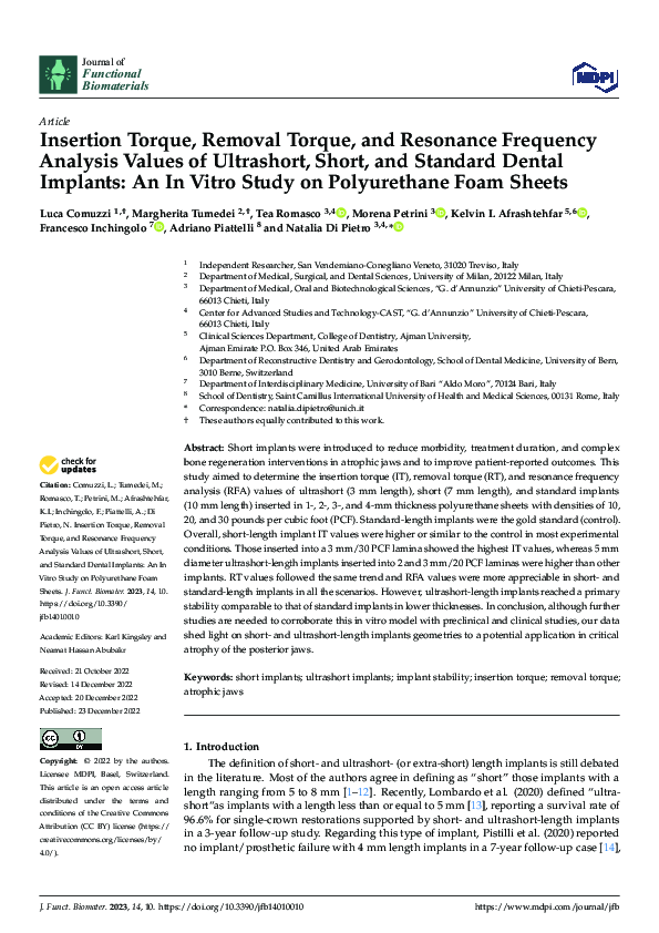 (PDF) Insertion Torque, Removal Torque, and Resonance Frequency ...
