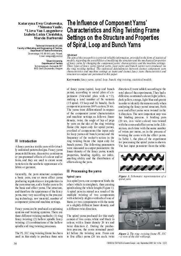 (PDF) The Influence of Component Yarns’ Characteristics and Ring ...