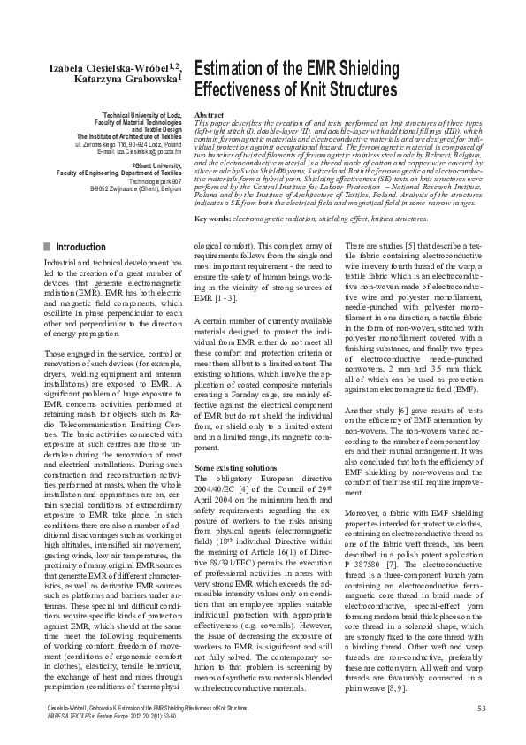 (PDF) Estimation of the EMR Shielding Effectiveness of Knit Structures