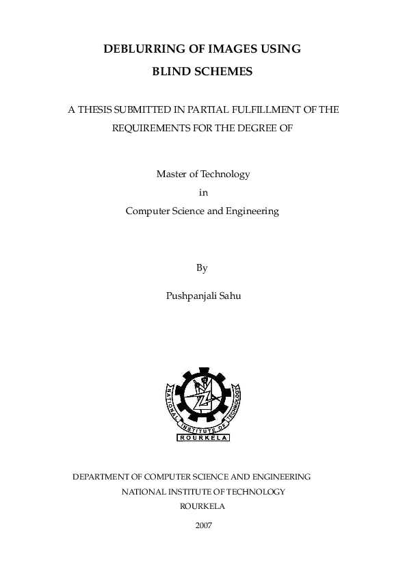 (PDF) Deblurring of images using blind schemes | Pushpanjali Sahu - Academia.edu