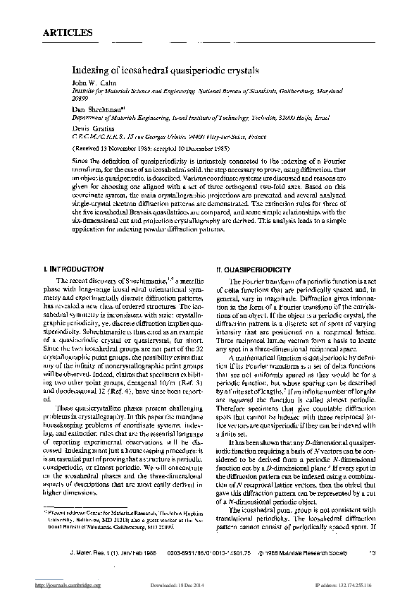 (PDF) Indexing of icosahedral quasiperiodic crystals