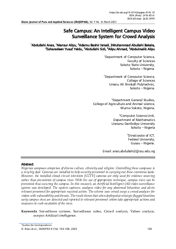 (PDF) Safe campus: An intelligent campus video surveillance system for crowd analysis