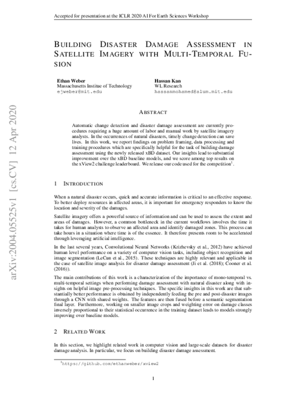 (PDF) Building Disaster Damage Assessment in Satellite Imagery with Multi-Temporal Fusion
