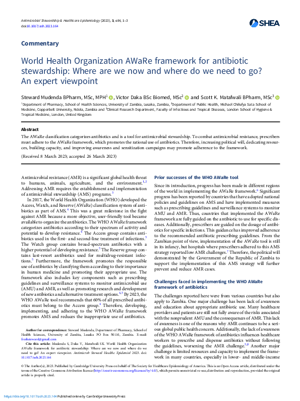 (PDF) World Health Organization AWaRe framework for antibiotic ...