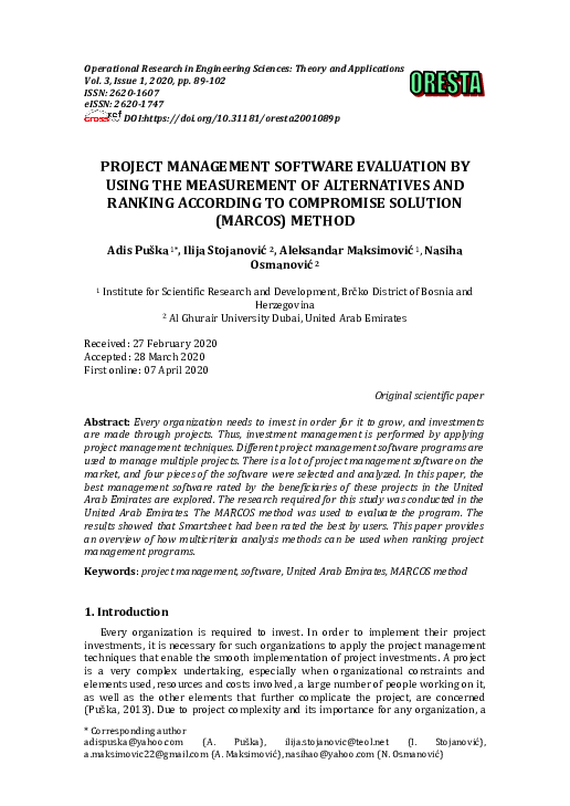 (PDF) Project Management Software Evaluation by Using the Measurement ...