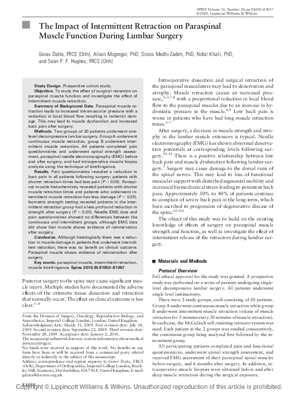 (PDF) The Impact of Intermittent Retraction on Paraspinal Muscle ...