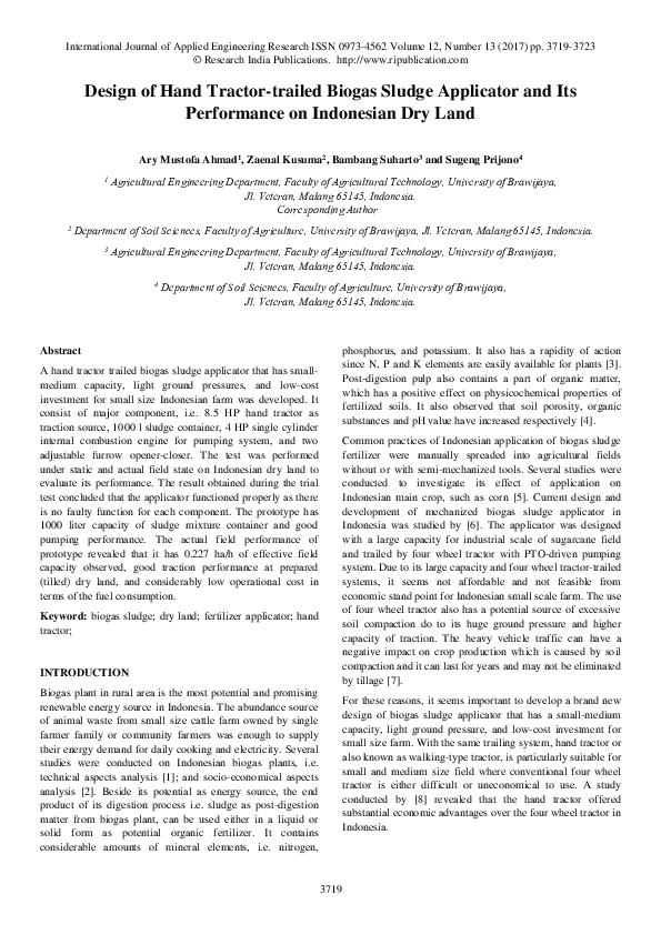 (PDF) Design of Hand Tractor-trailed Biogas Sludge Applicator and Its ...