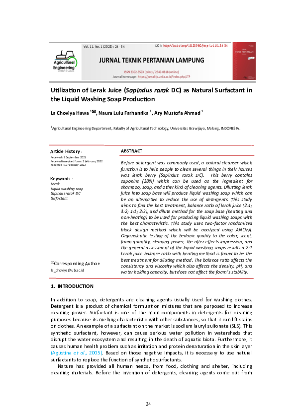(PDF) Utilization of Lerak Juice (Sapindus rarak DC) as Natural ...