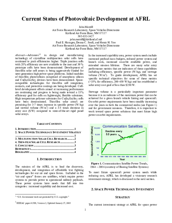 (PDF) Current Status of Photovoltaic Development at AFRL | MERRILL ...