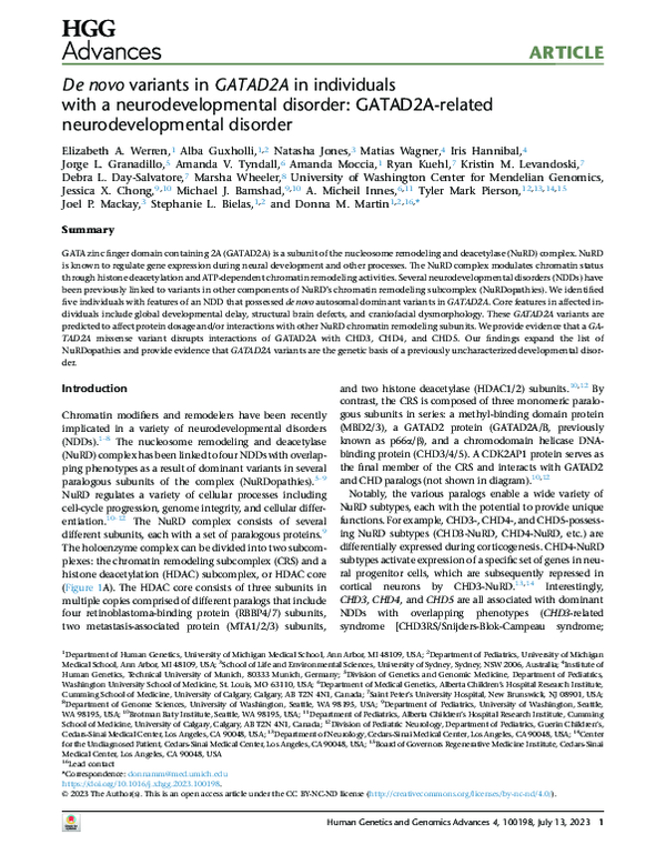 (PDF) De novo variants in GATAD2A in individuals with a neurodevelopmental disorder: GATAD2A ...