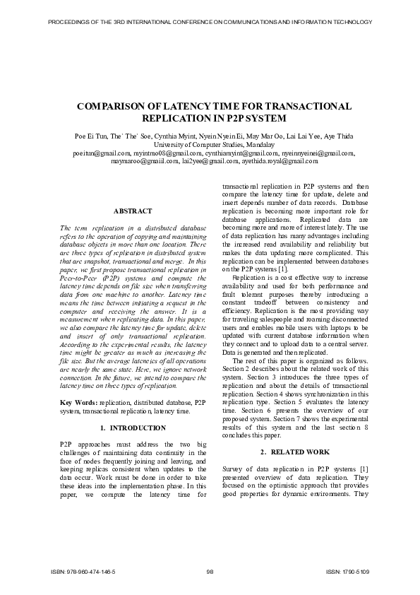 (PDF) Comparison of latency time for transactional replication in P2P system