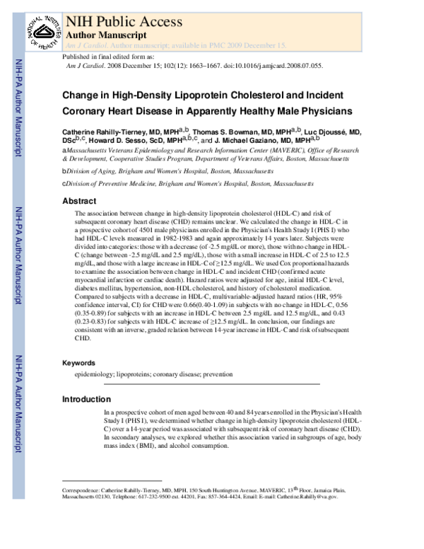 (PDF) Change in High-Density Lipoprotein Cholesterol and Incident ...
