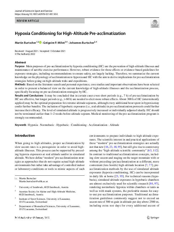 (PDF) Hypoxia Conditioning for High-Altitude Pre-acclimatization