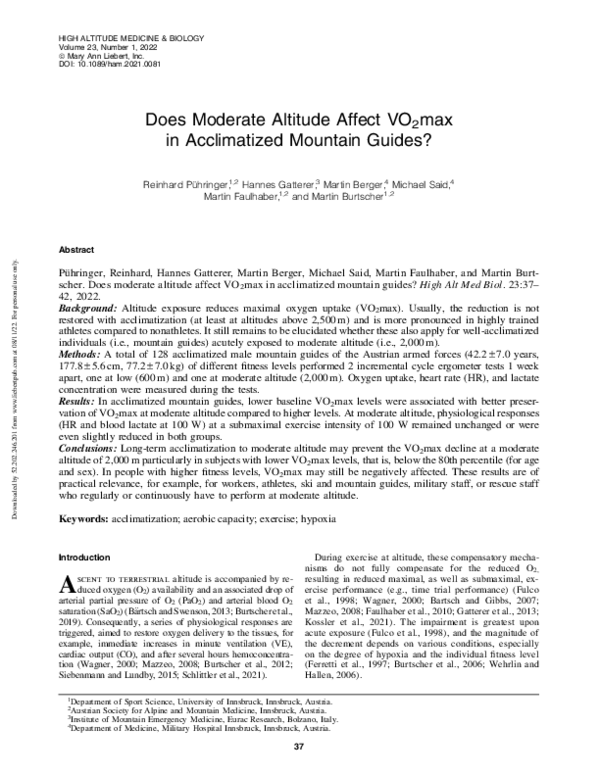 (PDF) Does Moderate Altitude Affect VO2max in Acclimatized Mountain ...