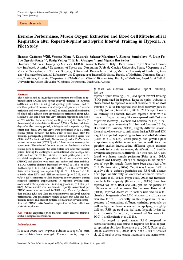 (PDF) Exercise Performance, Muscle Oxygen Extraction and Blood Cell Mitochondrial Respiration ...