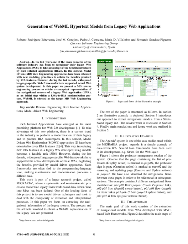 Generation of WebML hypertext models from legacy Web Applications