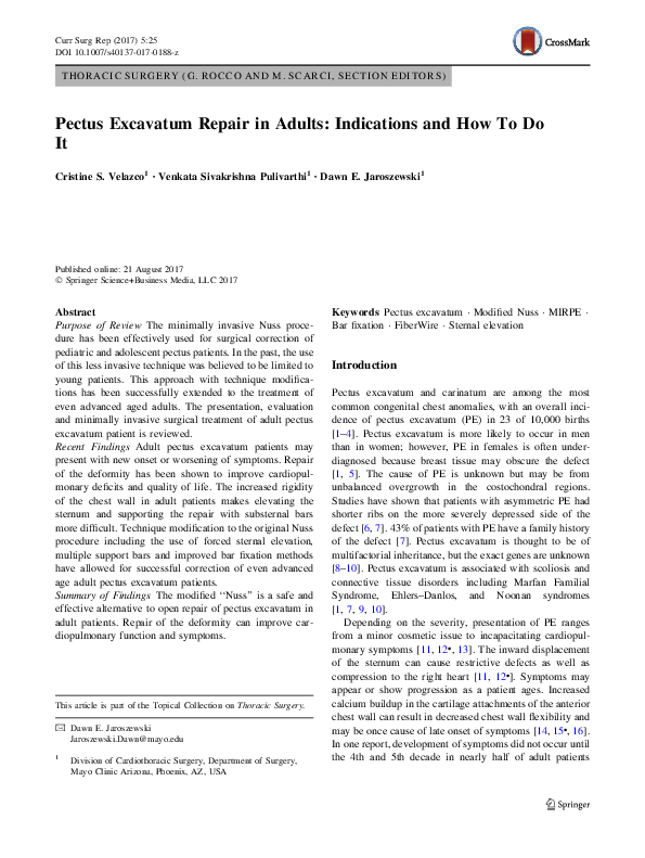 (PDF) Pectus Excavatum Repair in Adults: Indications and How To Do It