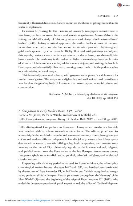 (PDF) A Companion to Early Modern Rome, 1492–1692. Pamela M. Jones ...