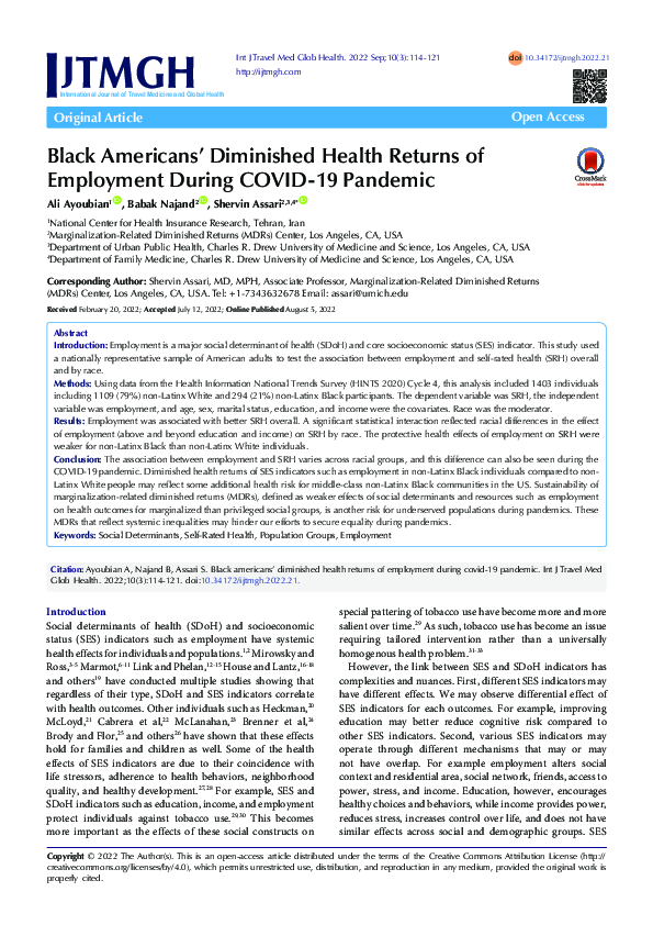 (PDF) Black Americans’ Diminished Health Returns of Employment During ...