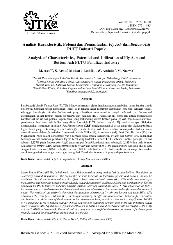 (PDF) Analisis karakteristik dan potensi logam pada limbah padat fly ash dan bottom ash di PLTU ...